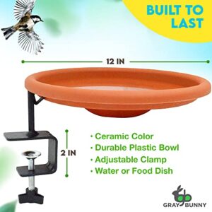 Bird Bath Bowl 12 Inches - Deck Mounted Bird Water Feeder, Large Bird Bath, Bowl Bird Baths, Hanging Bird Baths, Heavy Duty Sturdy Rust Resistant Steel Clamp, Detachable, Great Gift for Bird Lovers