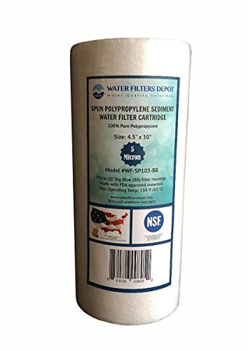 WFD, WF-SP105-BB 4.5"x10" 5 Micron Sediment Water Filter Cartridge, Spun Polypropylene, Fits in 10" Big Blue (BB) Housings of Filtration Systems for Whole House (2 Pack)