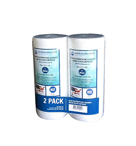 WFD, WF-SP105-BB 4.5"x10" 5 Micron Sediment Water Filter Cartridge, Spun Polypropylene, Fits in 10" Big Blue (BB) Housings of Filtration Systems for Whole House (2 Pack)