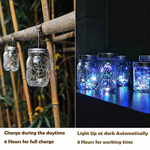 Decorman Solar Mason Jar Lid Lights, 6 Pack 20 LED Waterproof String Fairy Star Firefly Jar Lids Lights for Patio Garden Yard Lawn Party Wedding Christmas Decoration(Jars & Hangers Not Included)