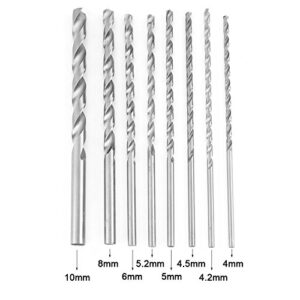 8pcs HSS Extra Long Drill Bit Set Round Shank for Wood Aluminum Plastic 4mm/4.2mm/4.5mm/5mm/5.2mm/6mm/8mm/10mm