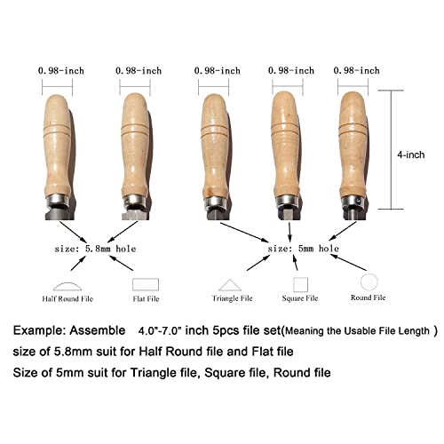 DS-Space Wooden File Handle with Strong Metal Collars for 4.0''-7.0'' File (5 Pack) (Medium)