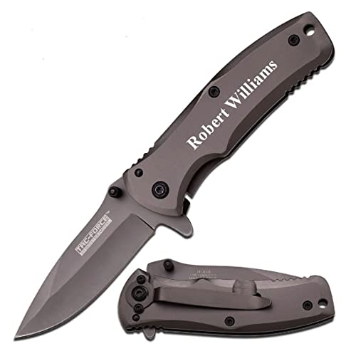 ForeverGiftsusa Free Engraving - Quality Titanium Coated Stainless Steel Spring Assisted Pocket Knife (Grey)