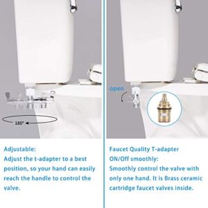 Hibbent No Leaking Design Metal Bidet T-adapter with Shut-off Valve,Tool-free Installation by Hand Tighten Nut, 3-way Toilet Tee Connector Water Diverter Valve for Bidet Attachment - Polished Chrome