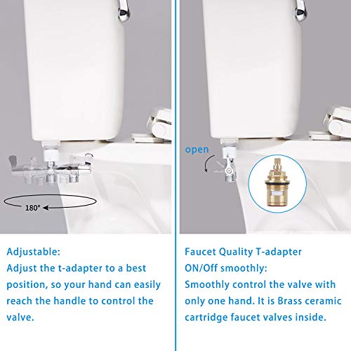 Hibbent No Leaking Design Metal Bidet T-adapter with Shut-off Valve,Tool-free Installation by Hand Tighten Nut, 3-way Toilet Tee Connector Water Diverter Valve for Bidet Attachment - Polished Chrome