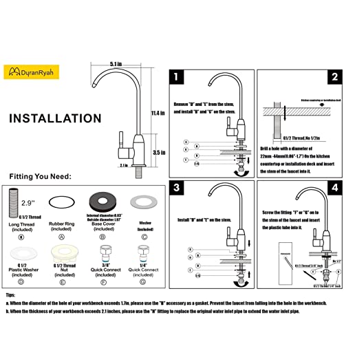 Drinking Water Faucet SUS304 Stainless Steel 100% Lead-Free Heavy Duty Faucet 90° Single Handle 360° Swing Spout Brass Ceramic Cartridge Matte Black