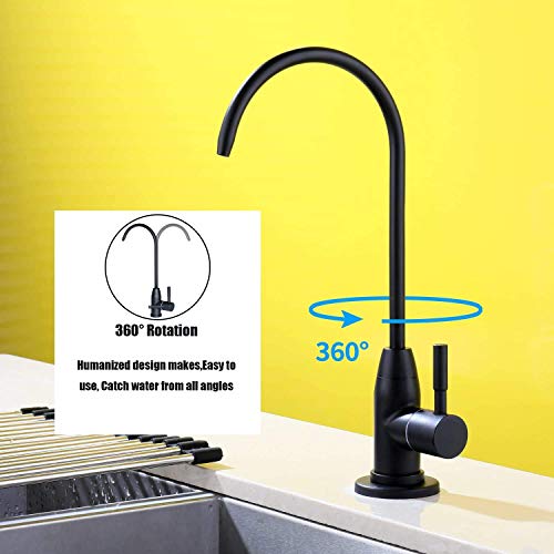 Drinking Water Faucet SUS304 Stainless Steel 100% Lead-Free Heavy Duty Faucet 90° Single Handle 360° Swing Spout Brass Ceramic Cartridge Matte Black