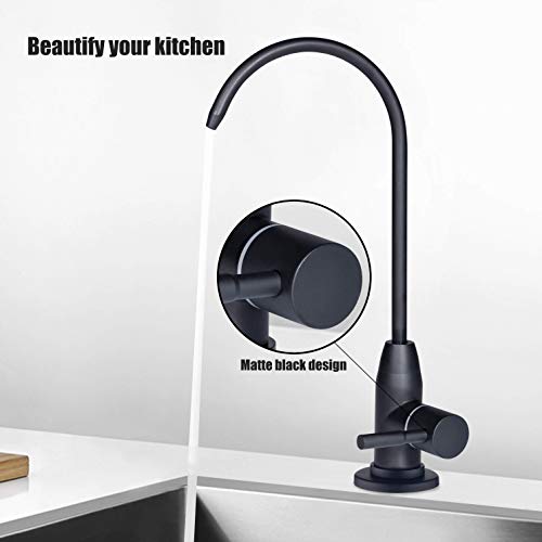 Drinking Water Faucet SUS304 Stainless Steel 100% Lead-Free Heavy Duty Faucet 90° Single Handle 360° Swing Spout Brass Ceramic Cartridge Matte Black