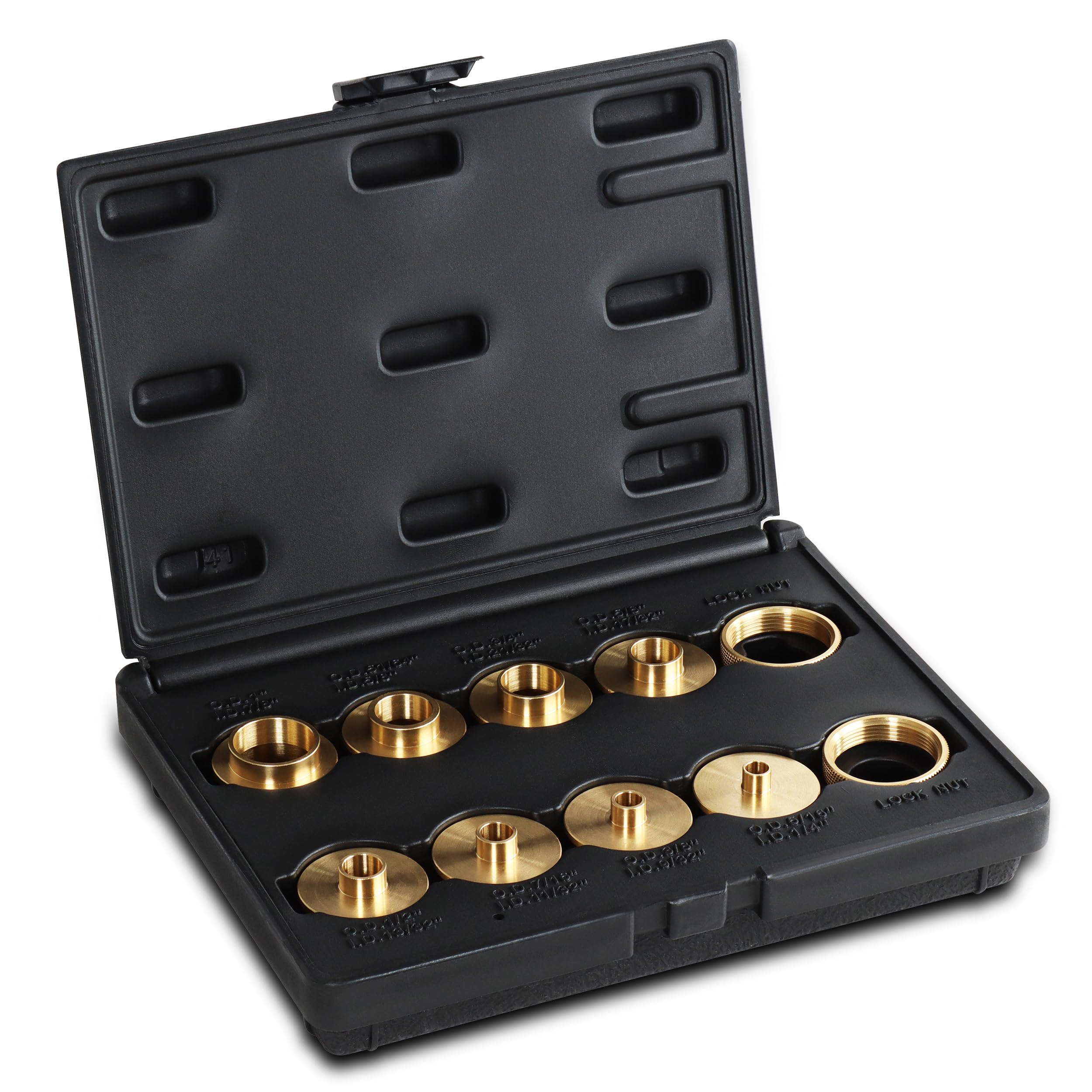 DCT Brass Router Template Guides Bushing 10-Piece Set & Black Carrying Case - Porter-Cable Guide Bushings 5/16 to 1in