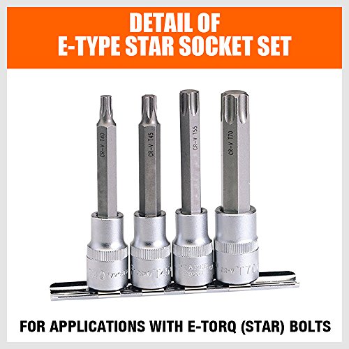 HORUSDY 11 Pc Female E Torx Star Socket Set/Rail, Female External Star Socket Set E4 - E20 Torque Socket Set