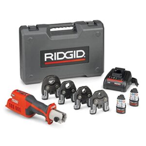 ridgid 57363 model rp 241 compact press tool kit with 1/2" to 1-1/4" propress jaws, battery, and charger, compact pressing tool with bluetooth connectivity