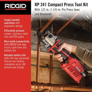 RIDGID 57363 Model RP 241 Compact Press Tool Kit with 1/2" to 1-1/4" ProPress Jaws, Battery, and Charger, Compact Pressing Tool with Bluetooth Connectivity