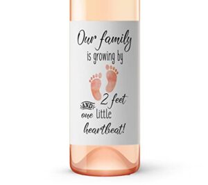 ● set of 6 ● gender neutral pregnancy announcement wine labels - 2 feet & 1 little heartbeat! alternative to pregnancy announcement cards, pregnancy reveal wine labels, baby feet, waterproof, p100-6bf