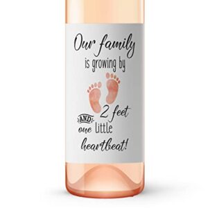 ● SET of 6 ● GENDER NEUTRAL Pregnancy Announcement Wine Labels - 2 Feet & 1 Little Heartbeat! Alternative to Pregnancy Announcement Cards, Pregnancy Reveal Wine Labels, Baby Feet, WATERPROOF, P100-6BF