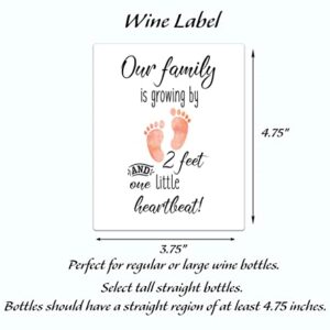 ● SET of 6 ● GENDER NEUTRAL Pregnancy Announcement Wine Labels - 2 Feet & 1 Little Heartbeat! Alternative to Pregnancy Announcement Cards, Pregnancy Reveal Wine Labels, Baby Feet, WATERPROOF, P100-6BF