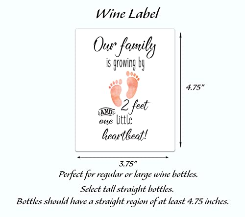 ● SET of 6 ● GENDER NEUTRAL Pregnancy Announcement Wine Labels - 2 Feet & 1 Little Heartbeat! Alternative to Pregnancy Announcement Cards, Pregnancy Reveal Wine Labels, Baby Feet, WATERPROOF, P100-6BF