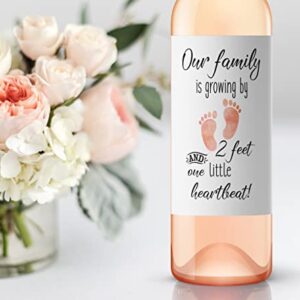 ● SET of 6 ● GENDER NEUTRAL Pregnancy Announcement Wine Labels - 2 Feet & 1 Little Heartbeat! Alternative to Pregnancy Announcement Cards, Pregnancy Reveal Wine Labels, Baby Feet, WATERPROOF, P100-6BF