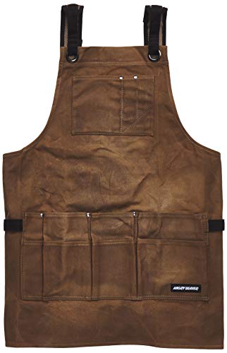 Angry Beaver Waxed Canvas Work Shop Apron For Men, Wood Workers Apron, Adjustable Construction or Craftsman Shop Apron with Utility Pockets and Tool Loop