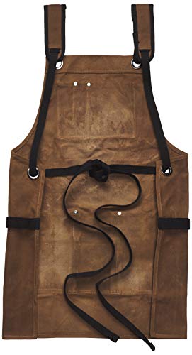 Angry Beaver Waxed Canvas Work Shop Apron For Men, Wood Workers Apron, Adjustable Construction or Craftsman Shop Apron with Utility Pockets and Tool Loop