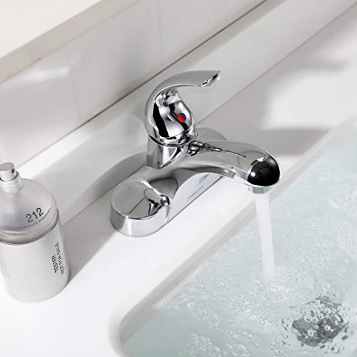 PARLOS Single Handle Mid Arc Centerset Bathroom Sink Faucet with Metal Drain Assembly and cUPC Faucet Supply Lines, Lead-Free, Chrome 13433