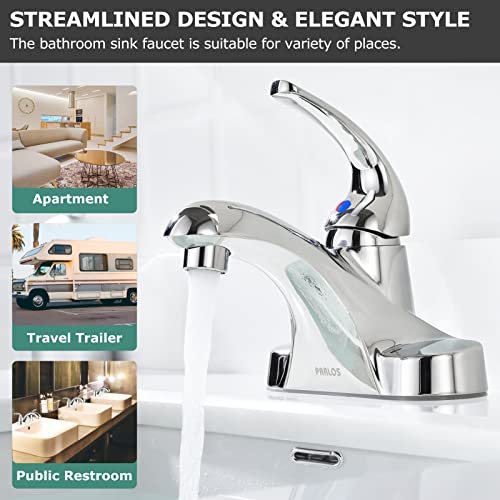 PARLOS Single Handle Mid Arc Centerset Bathroom Sink Faucet with Metal Drain Assembly and cUPC Faucet Supply Lines, Lead-Free, Chrome 13433