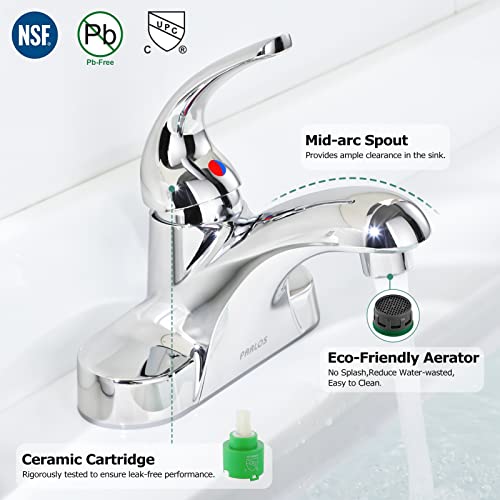 PARLOS Single Handle Mid Arc Centerset Bathroom Sink Faucet with Metal Drain Assembly and cUPC Faucet Supply Lines, Lead-Free, Chrome 13433