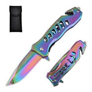 albatross edc cool sharp tactical folding pocket knife,speedsafe spring assisted opening knifes with liner lock,pocketclip,glass breaker,seatbelt cutter(multi)