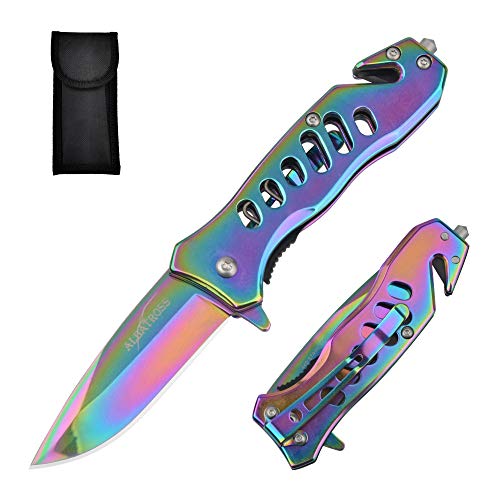 ALBATROSS EDC Cool Sharp Tactical Folding Pocket Knife,SpeedSafe Spring Assisted Opening Knifes with Liner Lock,Pocketclip,Glass Breaker,Seatbelt Cutter(Multi)