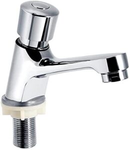 pomu public ktchen bathroom chrome plated self closing water saving time delay faucet basin sink tap for home or outdoor single cold