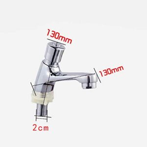 POMU Public Ktchen Bathroom Chrome Plated Self Closing Water Saving Time Delay Faucet Basin Sink Tap for Home or Outdoor Single Cold