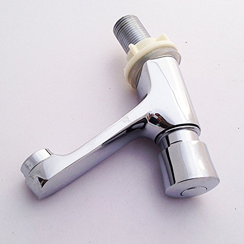 POMU Public Ktchen Bathroom Chrome Plated Self Closing Water Saving Time Delay Faucet Basin Sink Tap for Home or Outdoor Single Cold