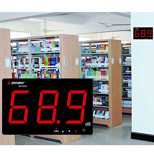 TestHelper SW-525A Sound Level Meter Tester 30-130db Large Screen Red LCD Display Wall Hanging Type Decibel Noise Measuring with Alarm (Sound Level Meter)