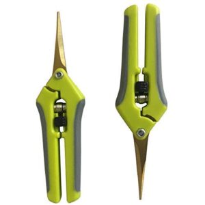 the relaxed gardener gardening scissors set - curved and straight titanium coated blade micro tip pruning shears - super sharp trimmers for plants with anti-rust coating