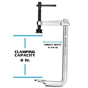 Capri Tools 8-Inch Heavy Duty All Steel Bar Clamp, 4-3/4-Inch Throat Depth, 2,204 lb Clamping Force