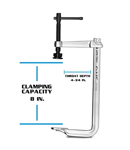 Capri Tools 8-Inch Heavy Duty All Steel Bar Clamp, 4-3/4-Inch Throat Depth, 2,204 lb Clamping Force