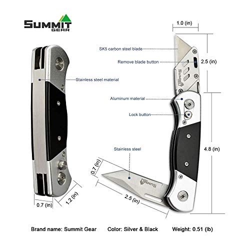 Heavy Duty Folding Utility Knife Dual Blades/Box Cutter with Nylon Pouch + 5 SK5 Blades (Professional Grade)