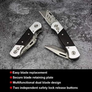 Heavy Duty Folding Utility Knife Dual Blades/Box Cutter with Nylon Pouch + 5 SK5 Blades (Professional Grade)