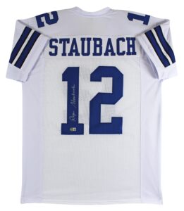 roger staubach authentic signed white pro style jersey bas