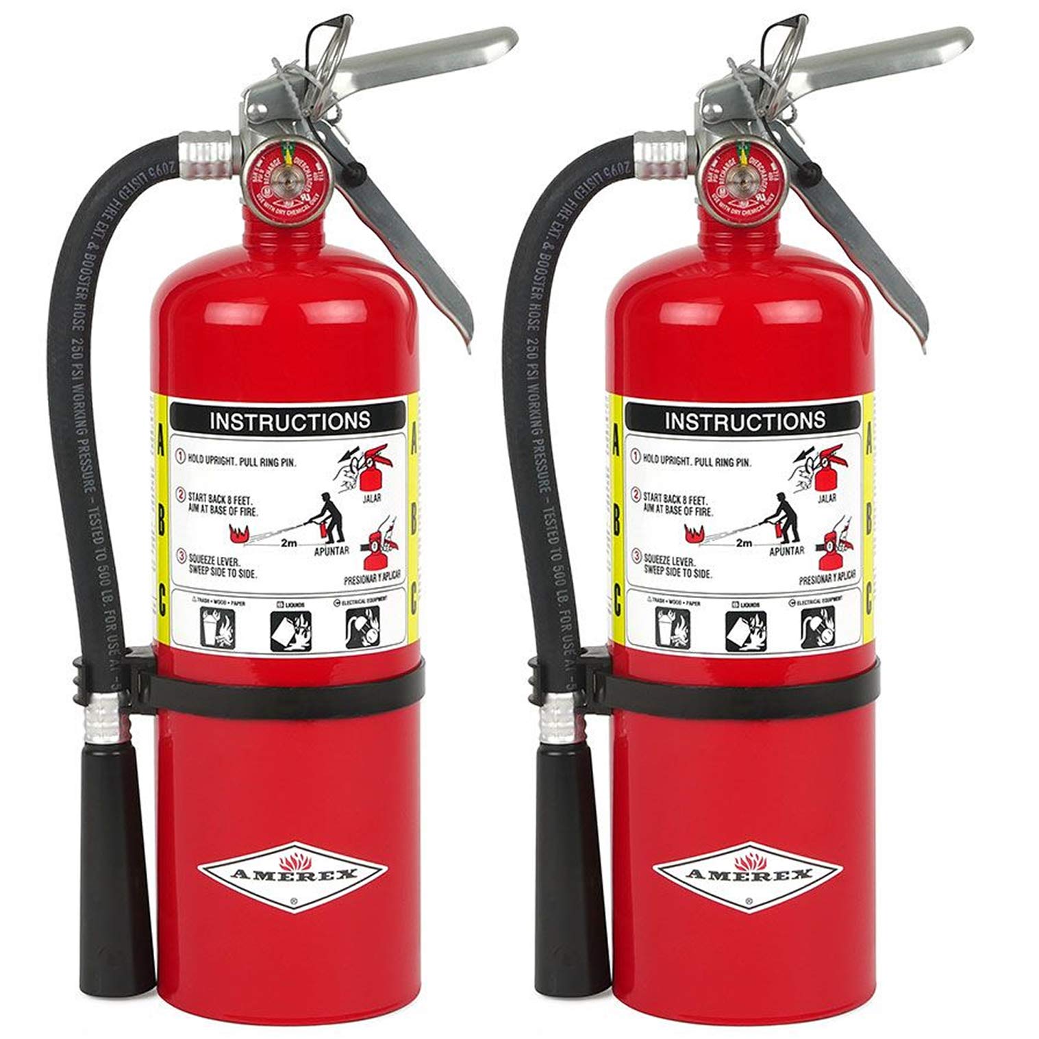 Amerex B500 ABC Dry Chemical Class A, B, and C Fire Extinguisher with 12 to 18 Feet Range and 14 Second Discharge Time (5 Lb, 2-Pack)