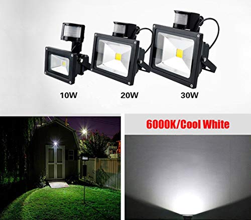 10W Led Motion Sensor Flood Light Outdoor, 800LM Pir Sensitive Security Lights Wall Fixture Lamp, IP66 Waterproof Floodlight for Garage Yard Patio Pathway Porch Entryways-Daylight White with US 3-Plug