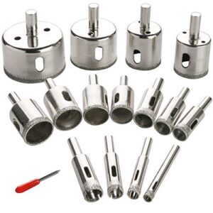 3 otters diamond drill bit set hole, 15pcs hole saw set for glass, marble, granite stone