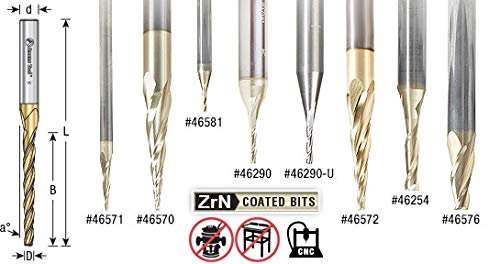 Amana Tool - 46299 CNC 2D & 3D Carving Flat Bottom 0.10 Deg Angle x 1/8 Dia x 1-1/2 x 1