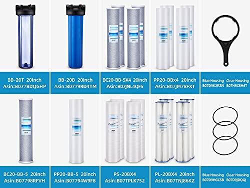 Geekpure 20 Inch Whole House Water Filter Housing Fit for 4.5 x20 Inch Filters - Clear-1" NPT Brass Port (1)