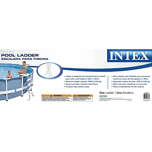 Intex 28067E Steel Frame 52" Pool Entry Step Ladder with Secure Non-Slip Steps for Above Ground Outdoor Swimming Pools, Silver