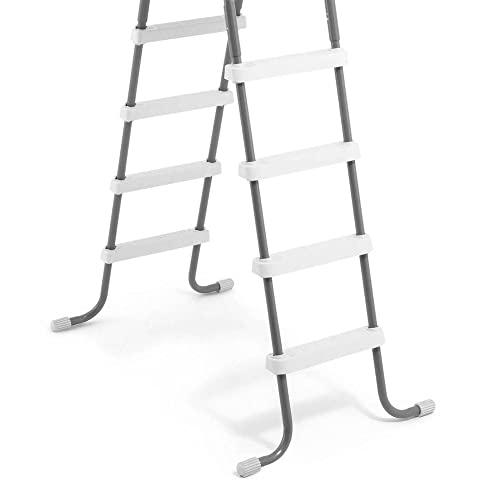 Intex 28067E Steel Frame 52" Pool Entry Step Ladder with Secure Non-Slip Steps for Above Ground Outdoor Swimming Pools, Silver