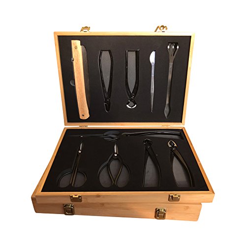 Tinyroots Bonsai Tools Package - Eleven Piece Carbon Steel Tool Kit, Bamboo Case