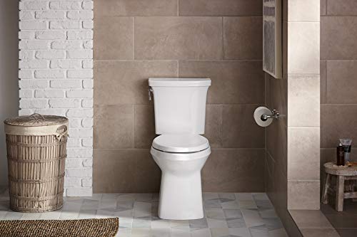 KOHLER 3814-0 Corbelle Comfort Height(R) elongated 1.28 gpf toilet with skirted trapway and Revolution 360 swirl flushing technology and left-hand trip lever (2 Piece), White