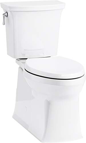 KOHLER 3814-0 Corbelle Comfort Height(R) elongated 1.28 gpf toilet with skirted trapway and Revolution 360 swirl flushing technology and left-hand trip lever (2 Piece), White