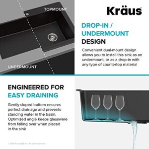 KRAUS Forteza™ 33” Dual Mount Single Bowl Granite Kitchen Sink in Black, KGD-54BLACK