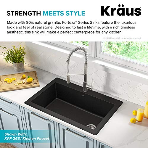 KRAUS Forteza™ 33” Dual Mount Single Bowl Granite Kitchen Sink in Black, KGD-54BLACK